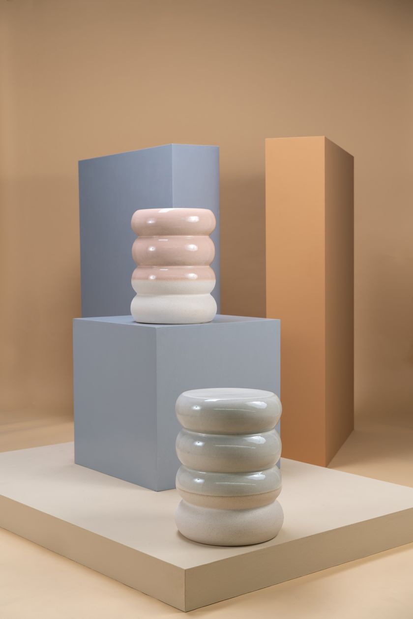 Low porcelain stoneware stool CHUBBY By Pols Potten