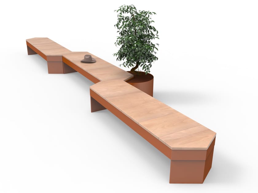 CRUISE Backless Modular steel and wood bench with integrated planter By ...