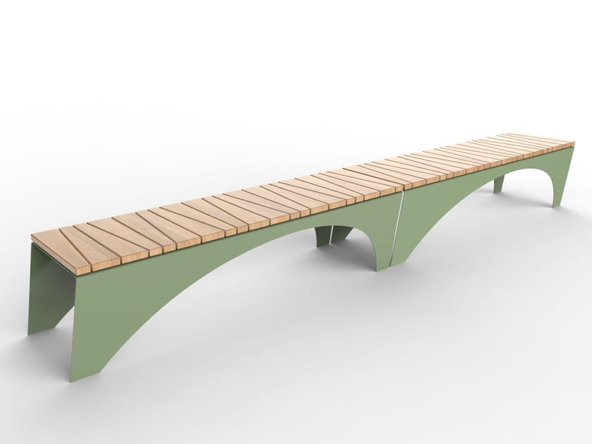 FRISONE Backless steel and wood bench By CITYSì