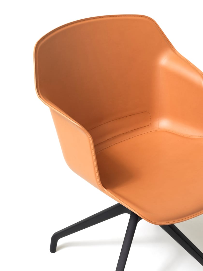 CLOP Trestle-based tanned leather office chair with armrests By Diemme ...