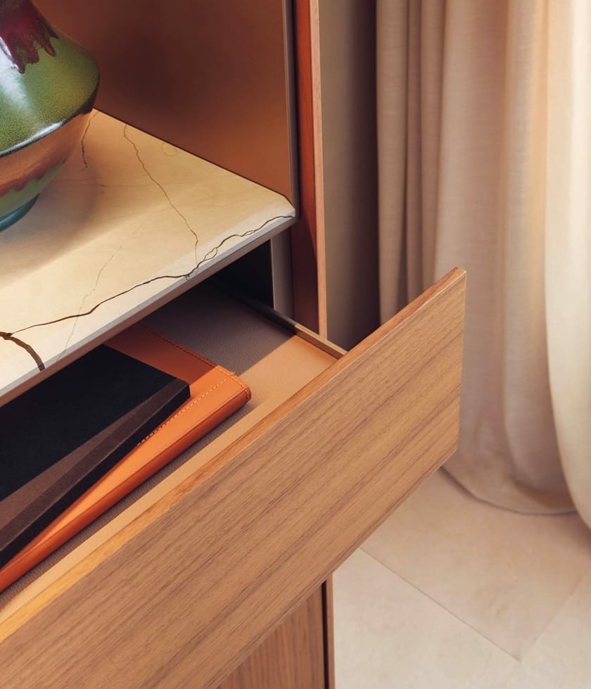 CODE Low wooden TV cabinet with drawers By Poliform