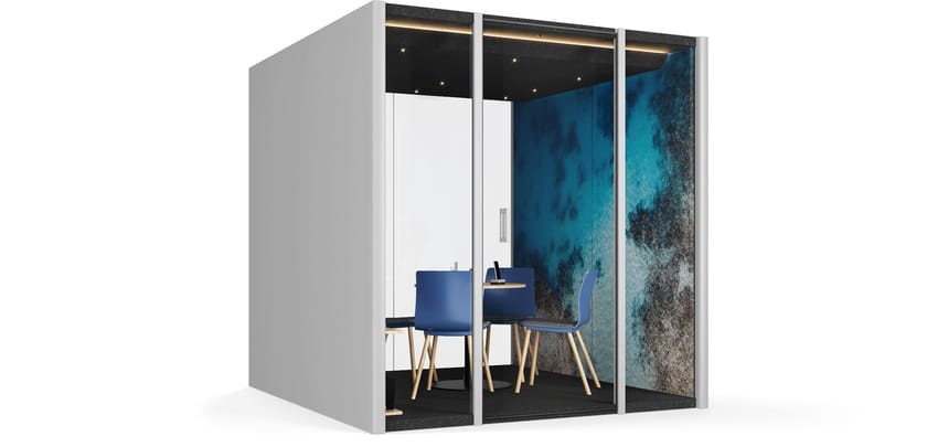 Acoustic office booth with built-in lights COLLABORATION CUBE By Bosse