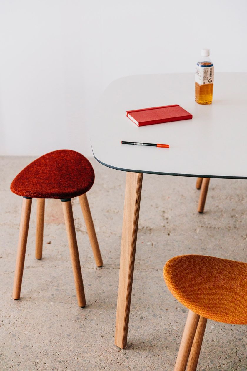 COMA WOOD Low fabric and oak stool By ENEA | design Josep Lluscà