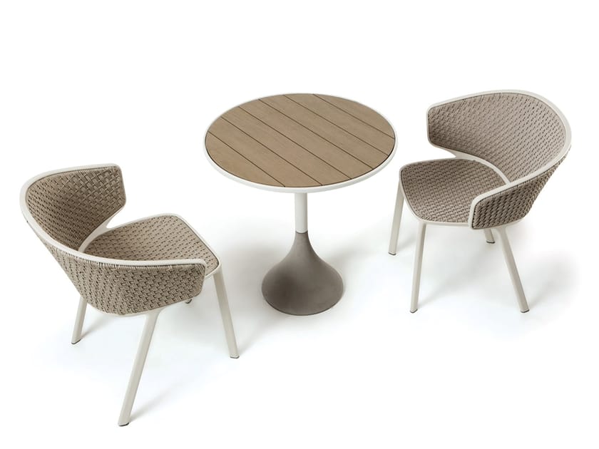 CONCRETO Round teak garden table By Ethimo | design Luca Nichetto