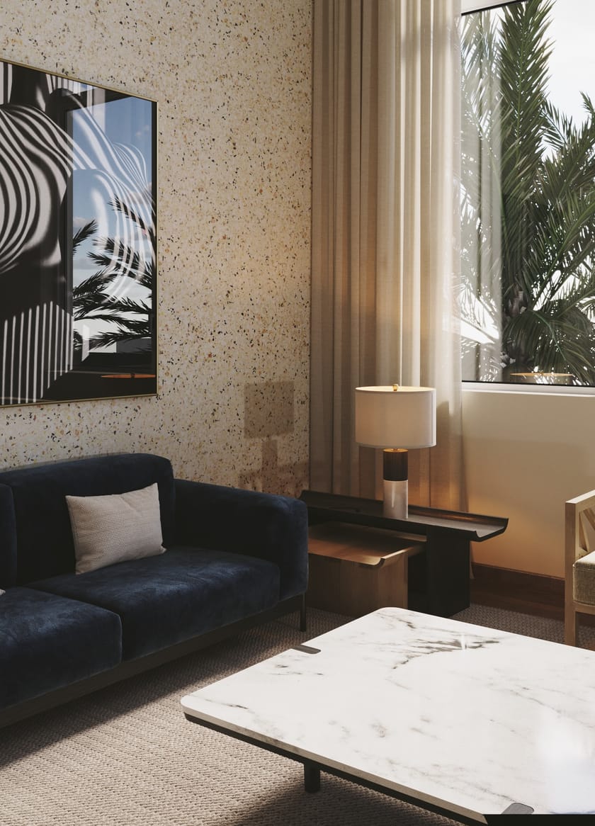 CORNER Low rectangular marble and solid wood center / side table By Wewood