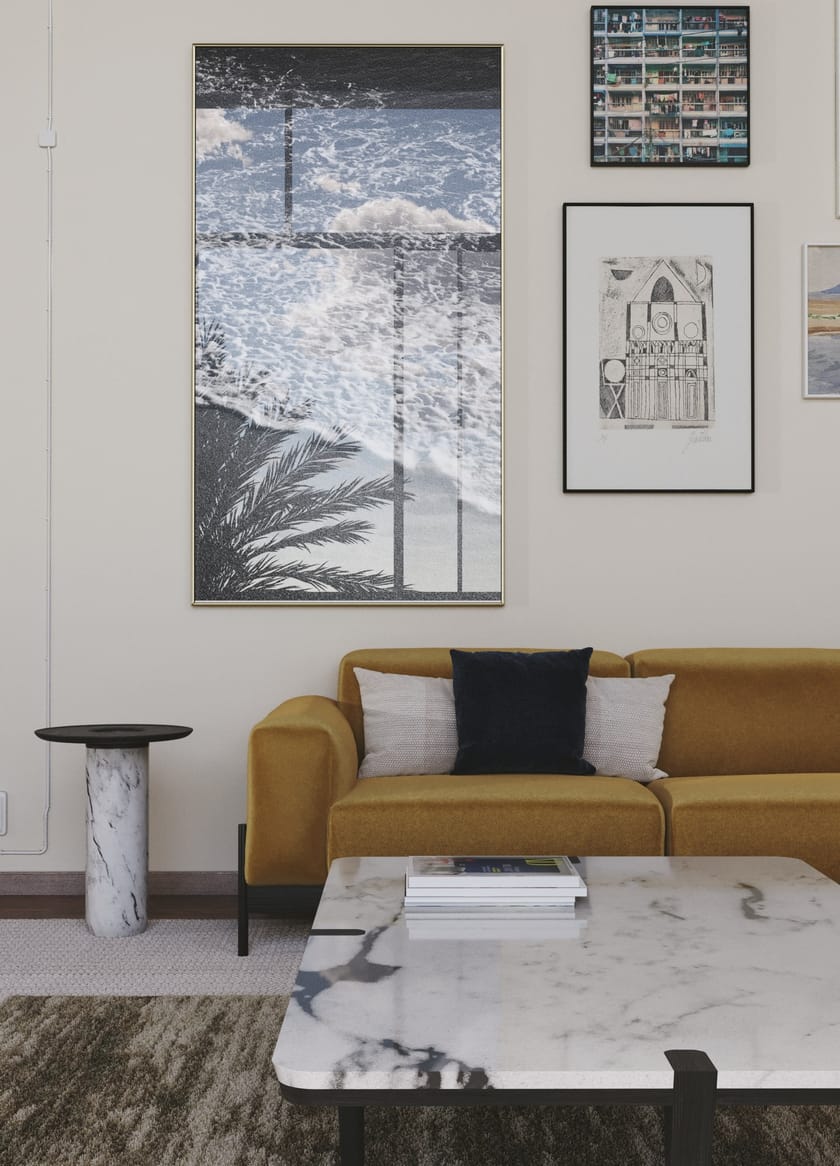 CORNER Low rectangular marble and solid wood center / side table By Wewood