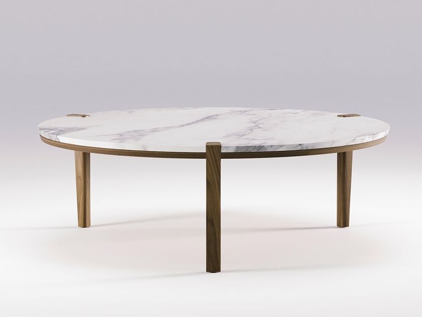 CORNER | Round coffee table Low round marble and solid wood center ...