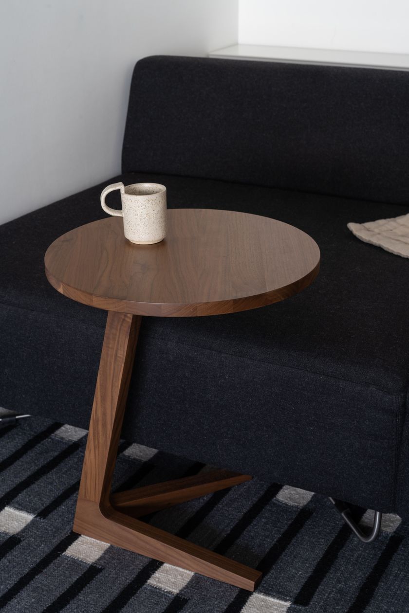 CROSS Round walnut side table By Case | design Matthew Hilton