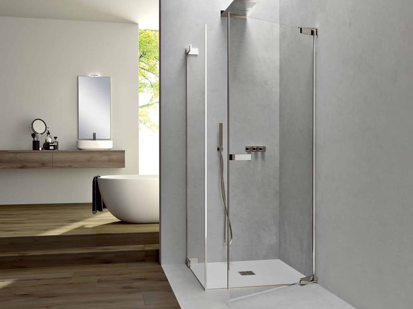 ALMA A.B+L Cabine de douche d'angle en aluminium et verre avec porte ...
