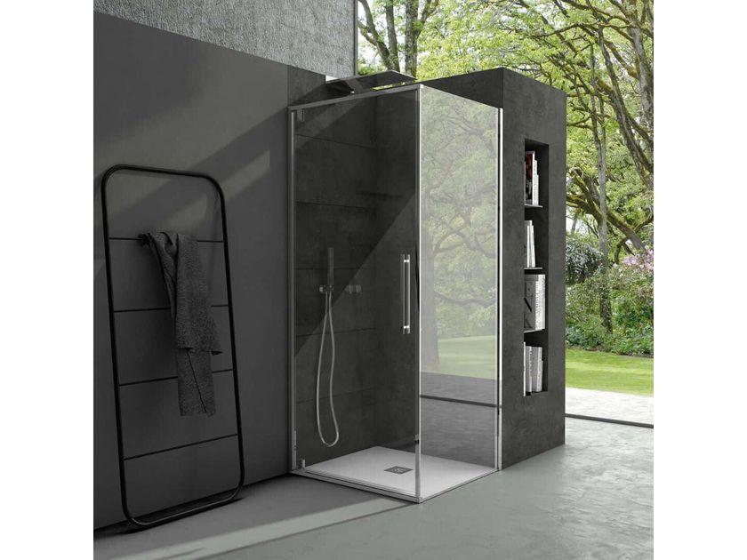 MIA A.B+L Corner glass and aluminium shower cabin with pivot door By ...