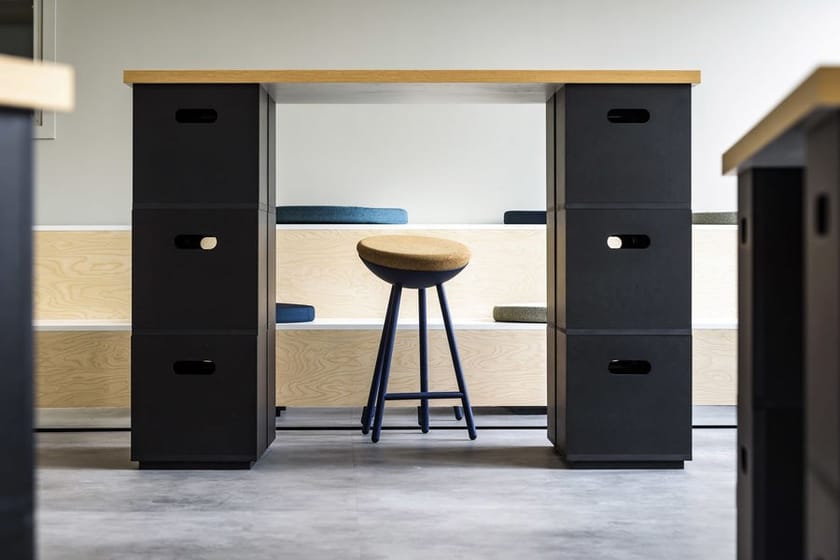 Multi-layer wood work surface, platform and storage CUBE By Cider Edition