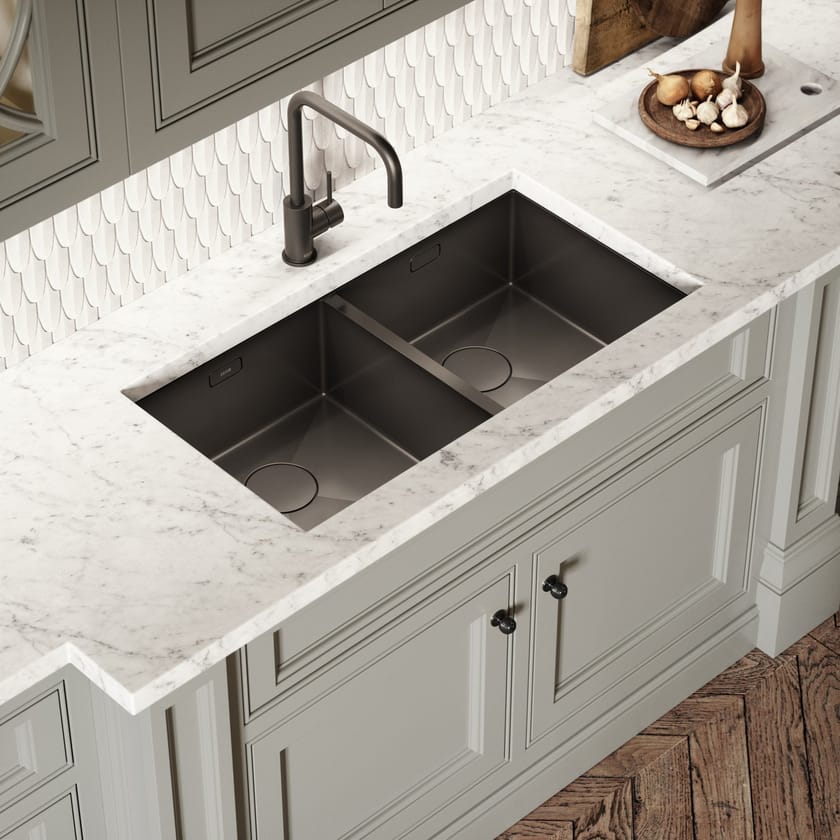 CUBO | 2 bowl sink 2 bowl undermount steel sink By LUSSO