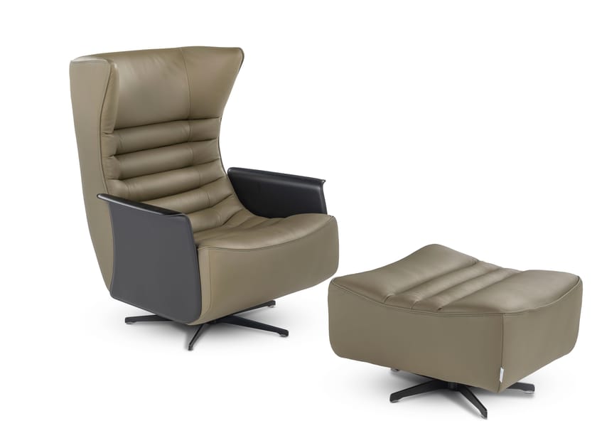 GERRIT Poltrona a razze girevole in pelle con braccioli By Calia Italia