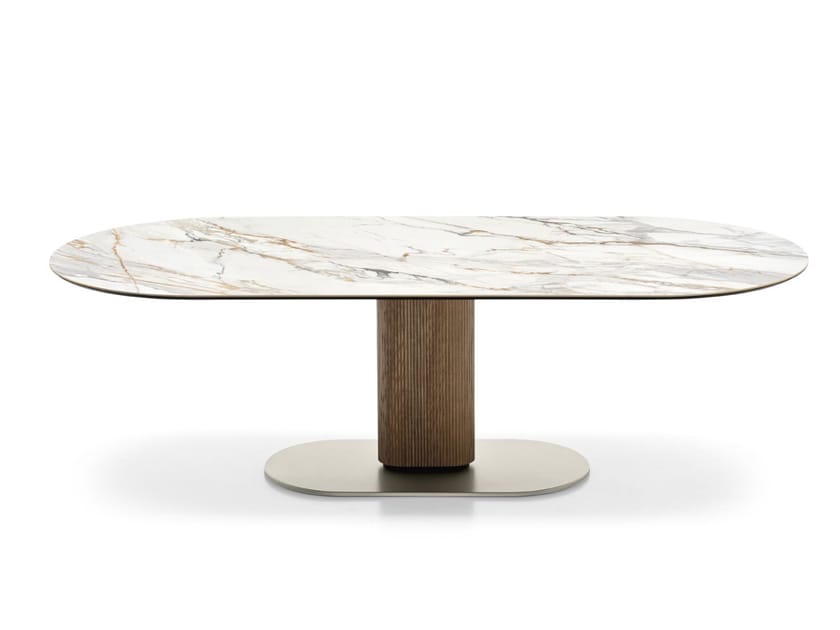 CAMEO Marble table with walnut base By Calligaris | design Gino Carollo
