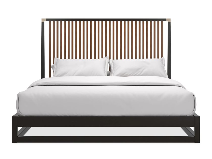 PINSTRIPE SLATTED Wooden king size bed with high headboard By Caracole