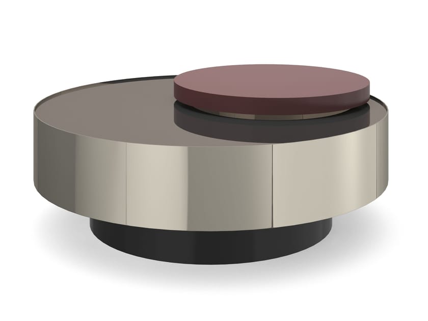 RADIUS Round low mirrored glass coffee table with tray By Caracole