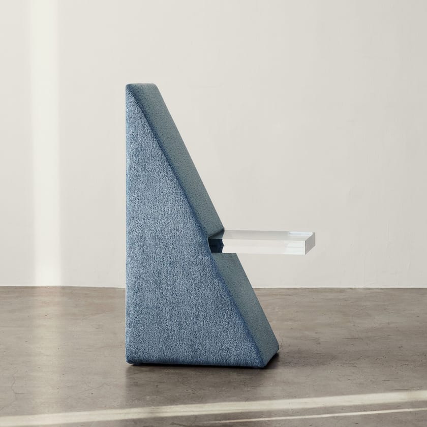 WEDGE Fabric chair with clear lucite block seat By Caroline Chao