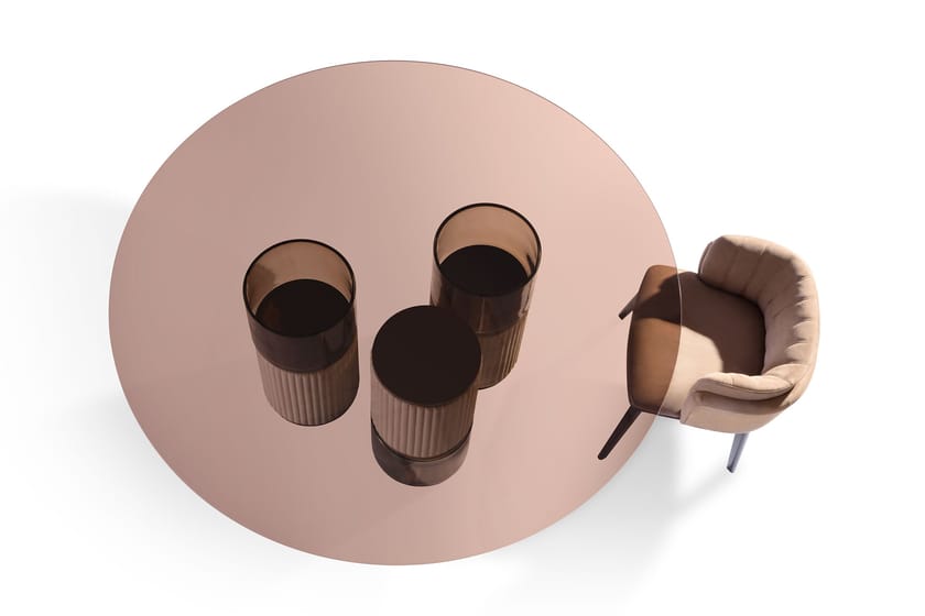 IMPERIAL R Round table with glass top and leather and glass bases By Carpanese Home