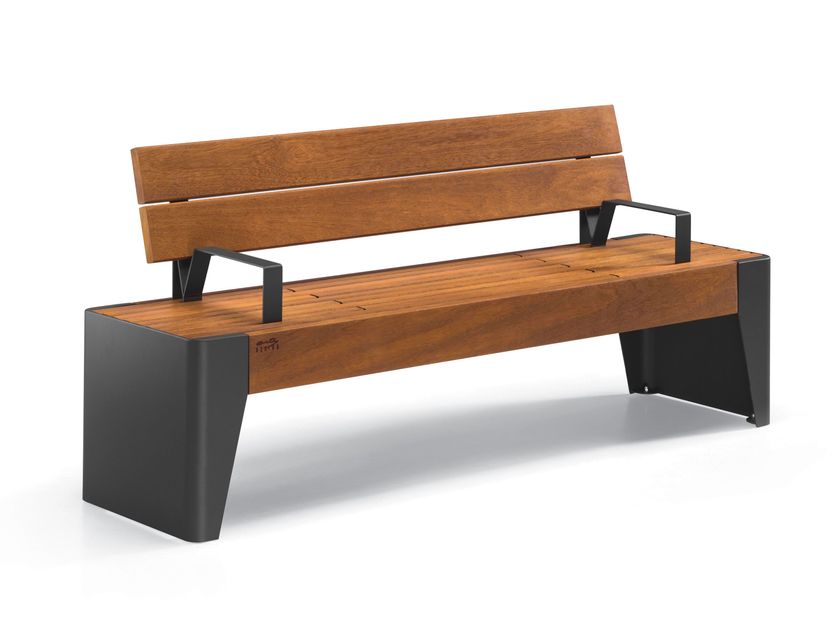 FÒLA Banco em aço e madeira com braços com encosto By City Design