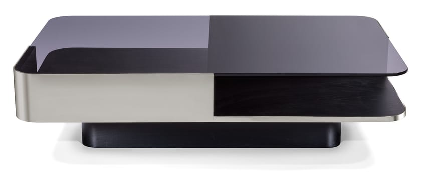 LOUNGE 70s style rectangular wood and glass coffee table for living ...