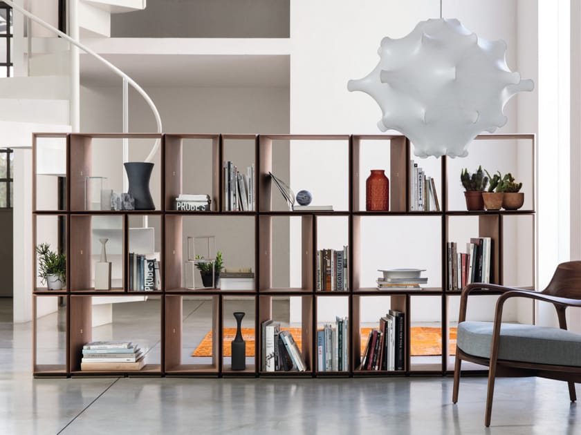 Open sectional walnut bookcase DEMETRA By Porada design Gino Carollo