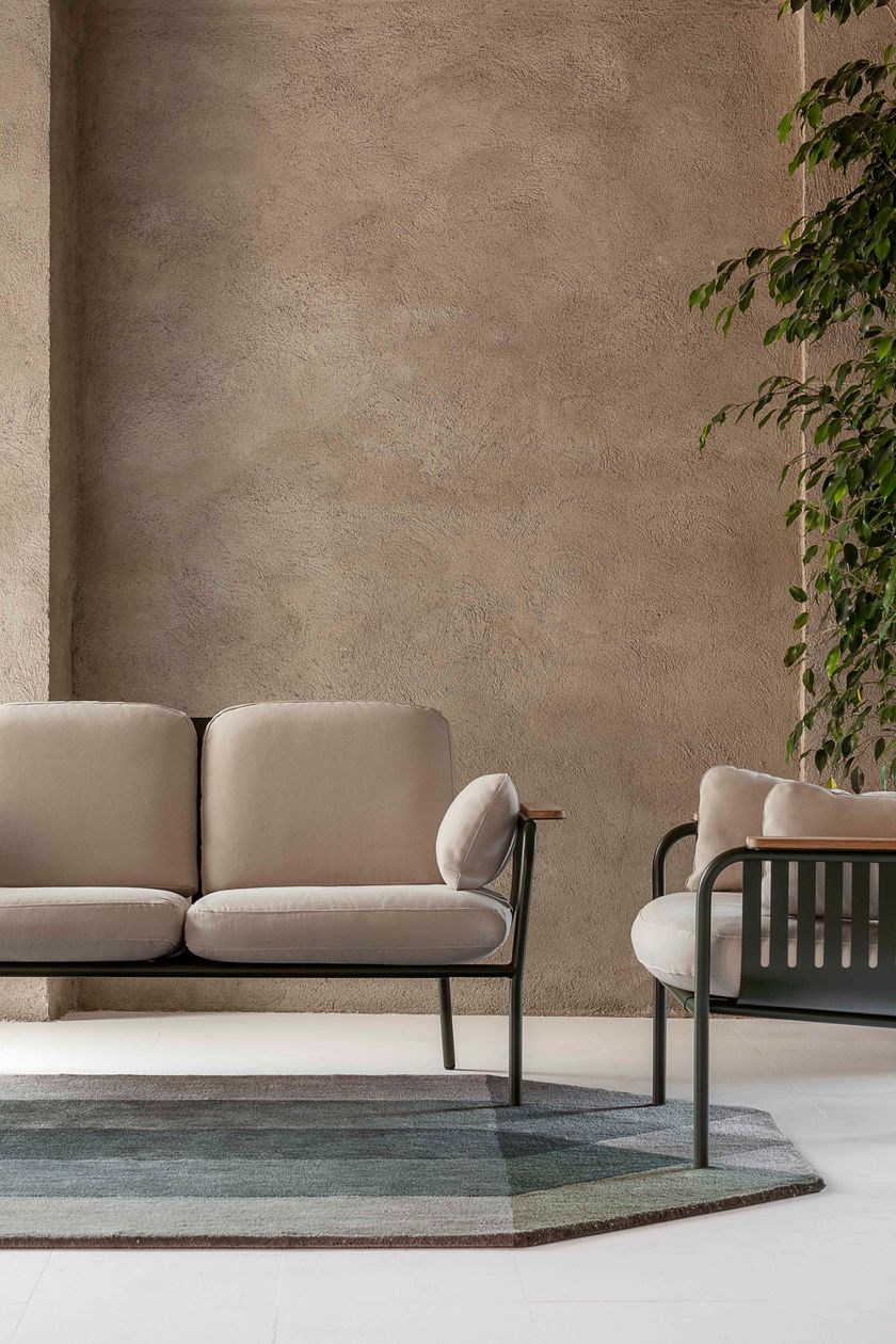 Recycled PET rug with geometric shapes DIAMOND GREEN-GREY By GAN design ...