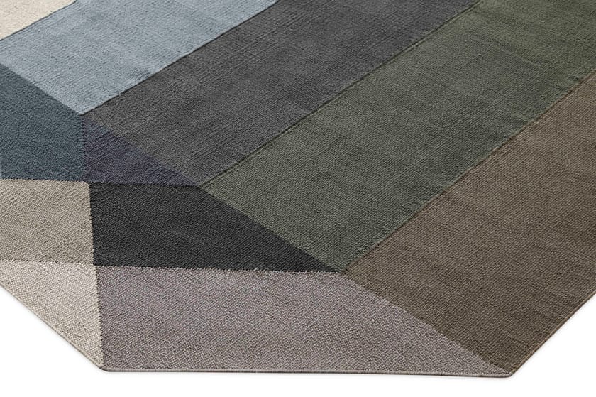 Recycled PET rug with geometric shapes DIAMOND GREEN-GREY By GAN design ...