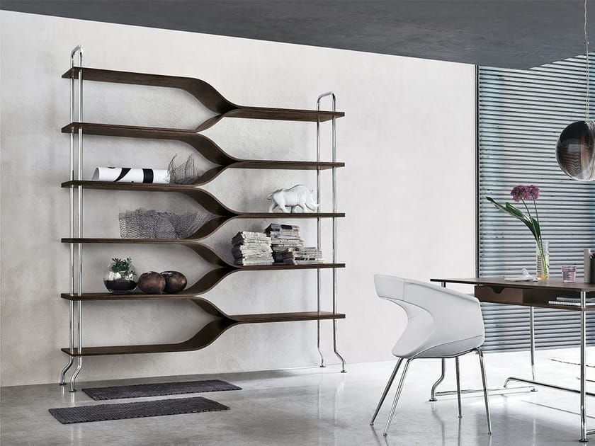 Open freestanding double-sided steel bookcase DIAPASON By ALIVAR