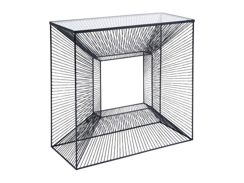 DIMENSION CONSOLE Rectangular glass and steel side table By KARE Design