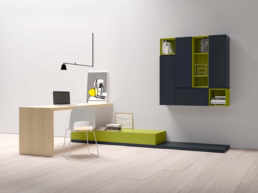 Rectangular writing desk with bookcase DOMINO P421 By PIANCA