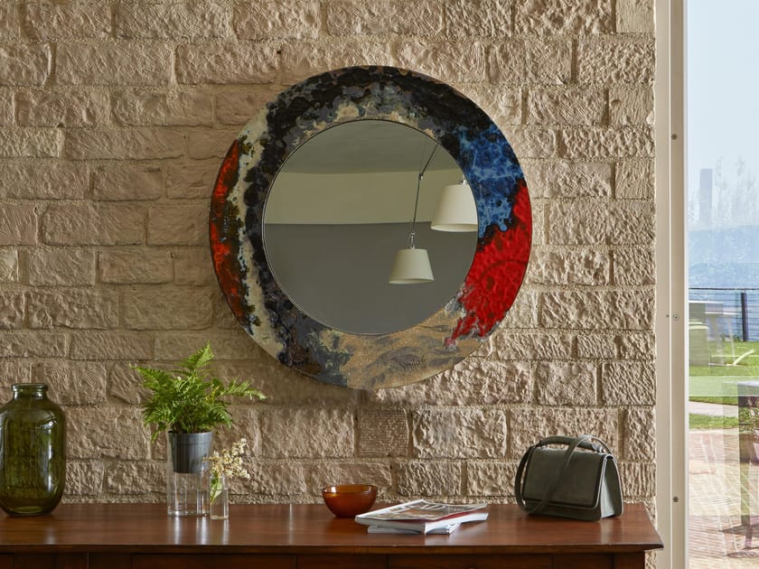 SOLE Wall-mounted Hand-painted lava stone mirror By DOMIZIANI