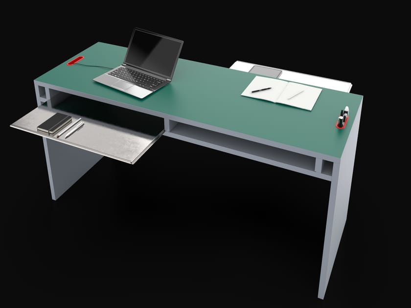 Laminate workstation desk with cable management DOUBLE' By MOLTOMENO.DESIGN