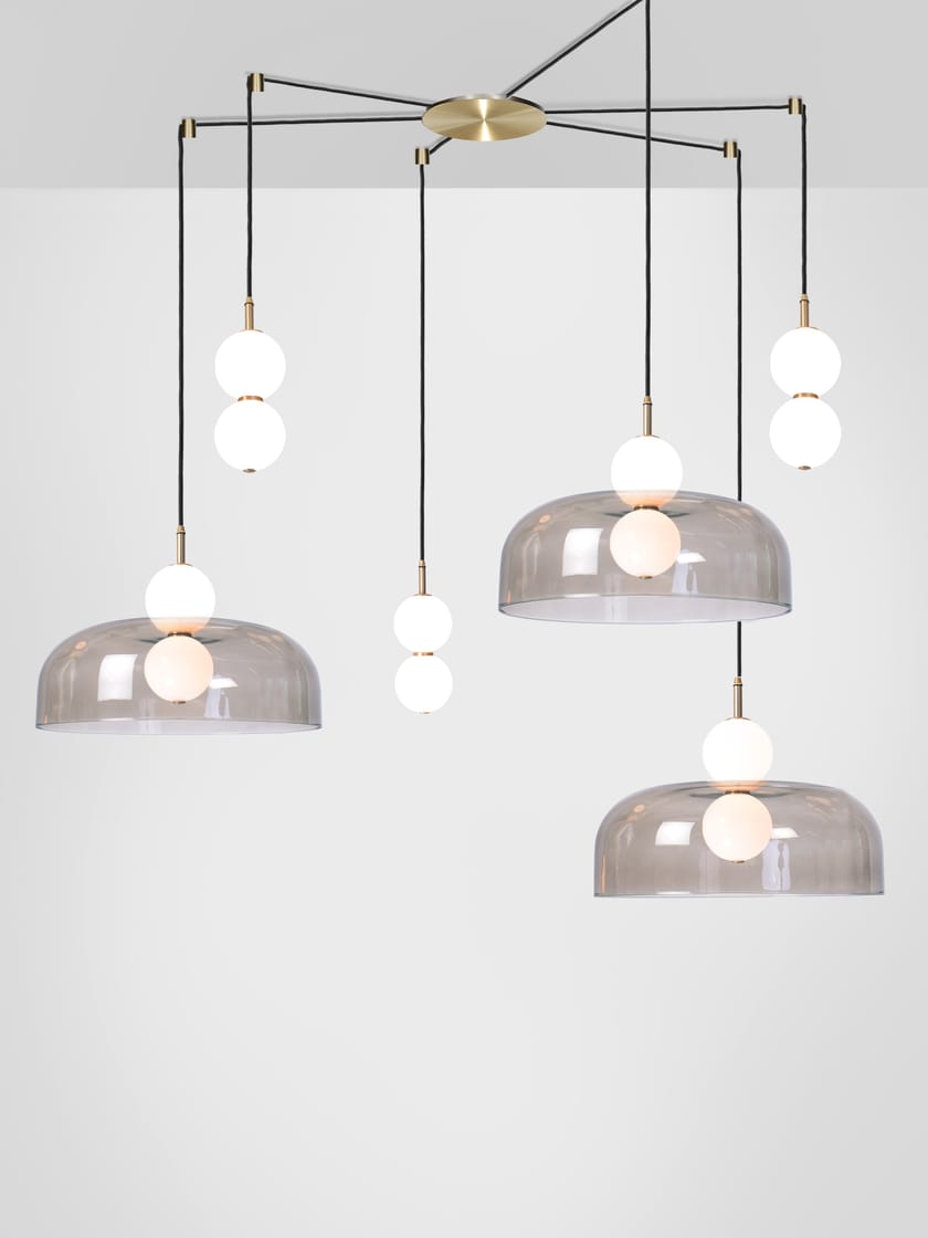 ECHO CLUSTER 6 LED glass and brass chandelier By Marc Wood Studio ...