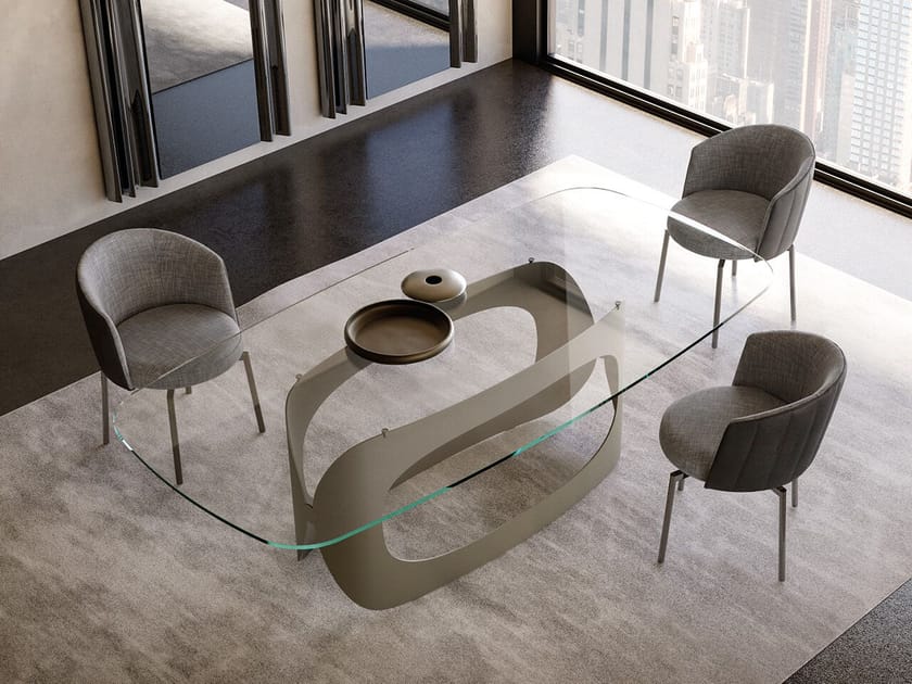 POLIFEMO Table with painted metal base and crystal top By EFORMA