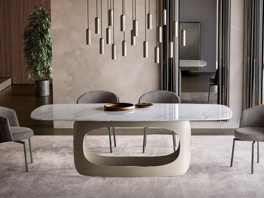 POLIFEMO Table with painted metal base and glossy marble top By EFORMA