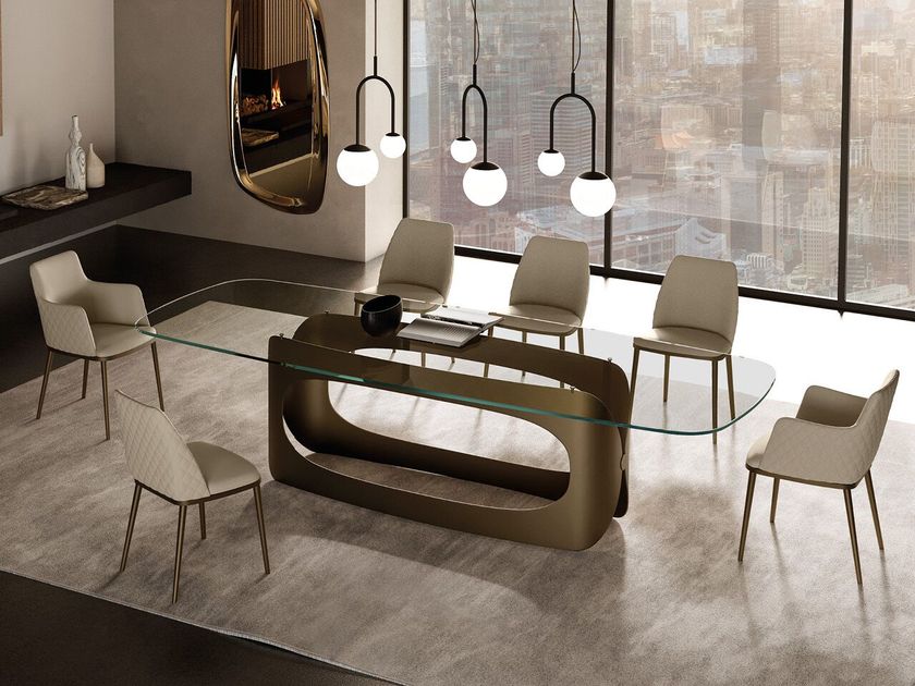 POLIFEMO Table with painted metal base and crystal top By EFORMA