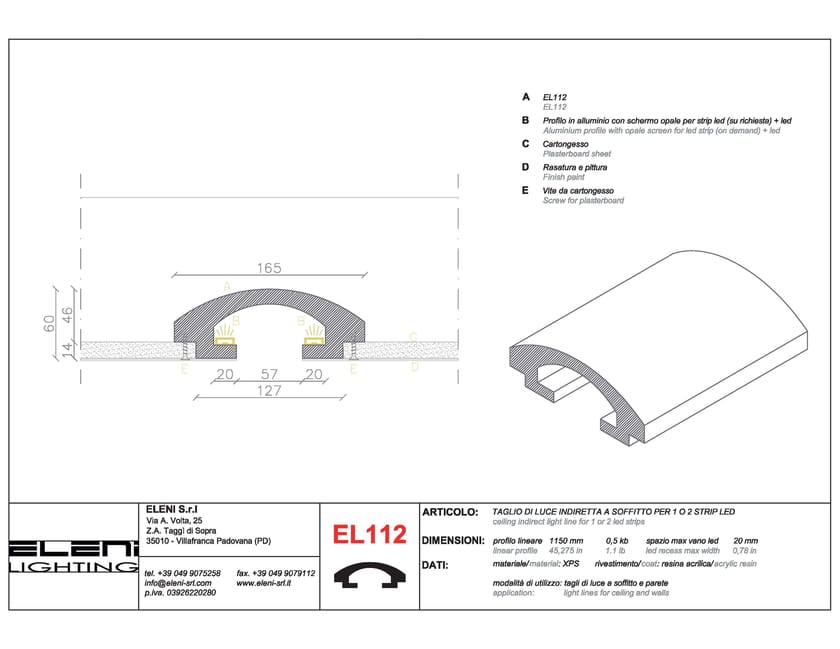 EL112 | Indirect light cut for led strip Wall-mounted semi-inset ...