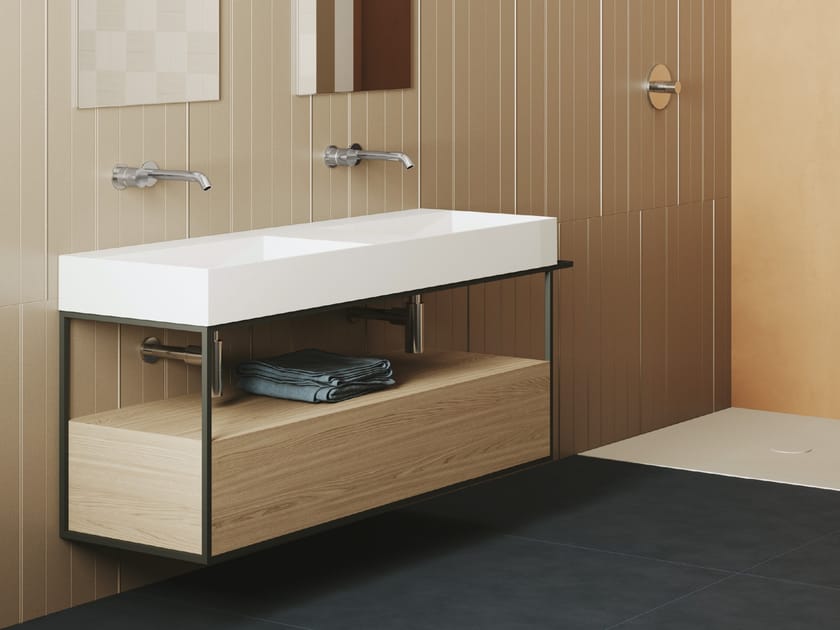 ELEGANCE SQUARED | Double washbasin Over counter/wall-hung double sink washbasin By Azzurra Ceramica