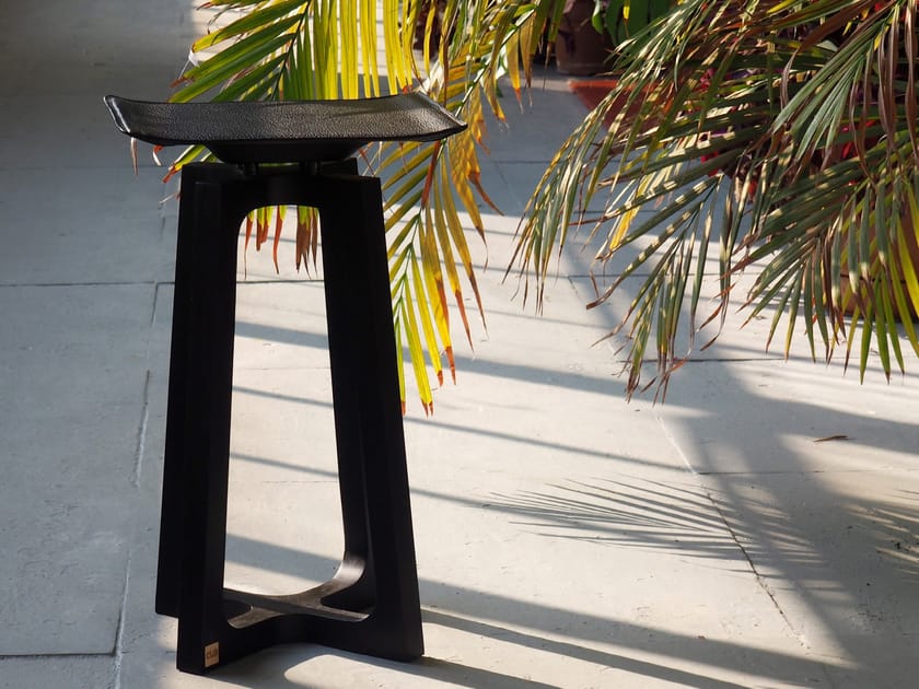 Low wood and leather stool ELEVATION By Atelier C.U.B design Sophie ...