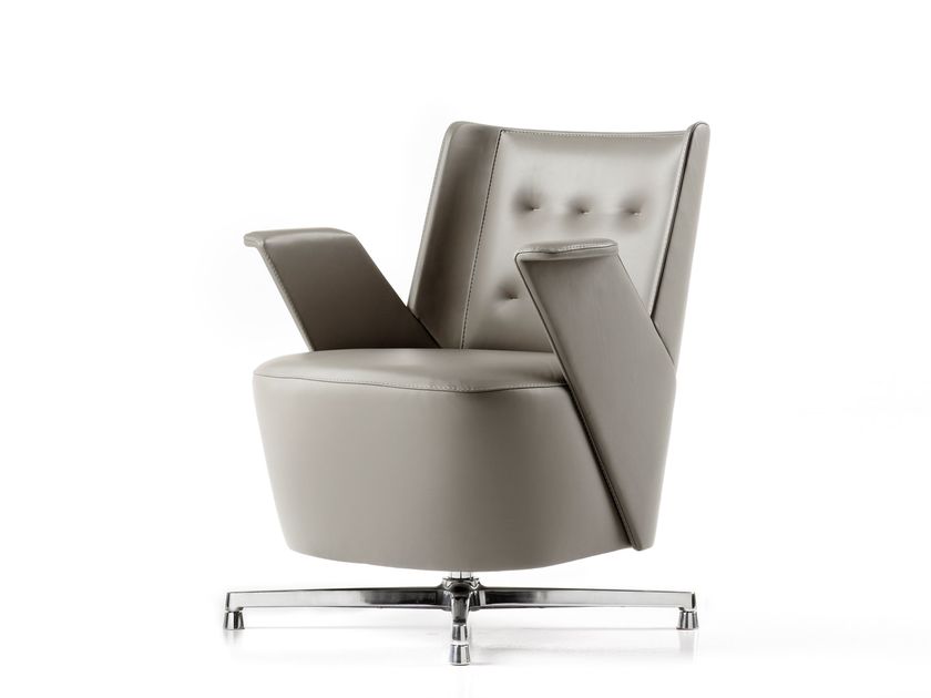 Tufted leather easy chair with 4-spoke base EMBRASSE LOUNGE | Leather ...