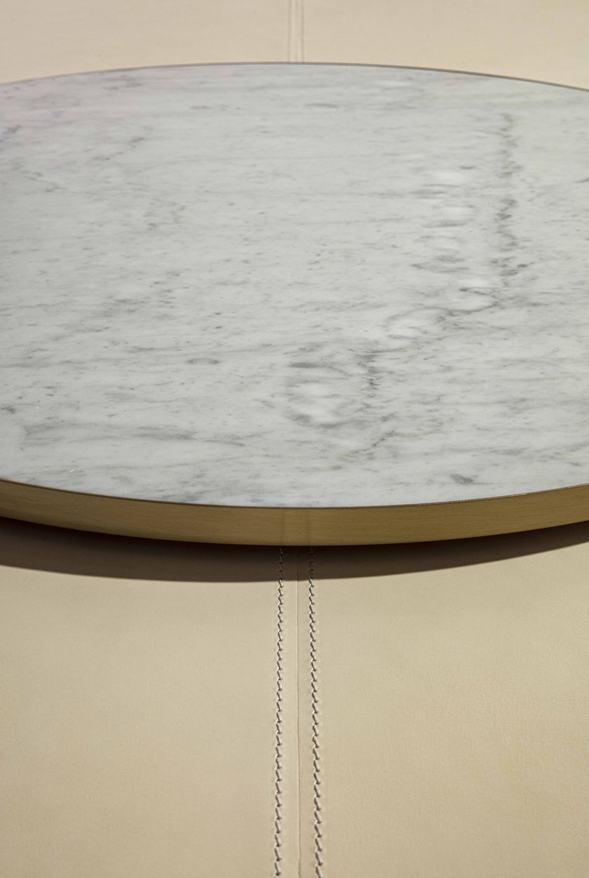 STAR Round tanned leather table with Lazy Susan By ENRICO PELLIZZONI