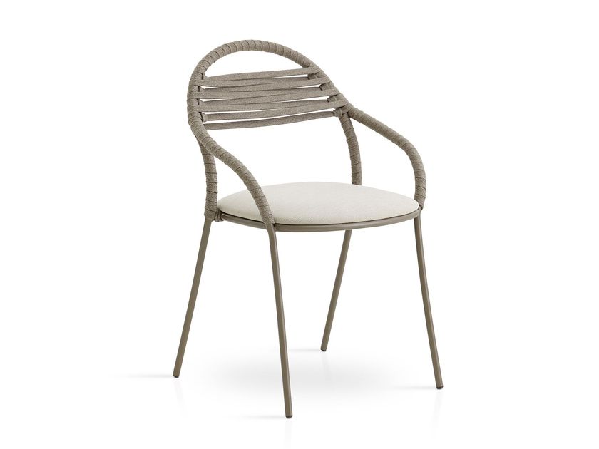 PETALE Stackable stainless steel and rope garden chair with armrests By ...