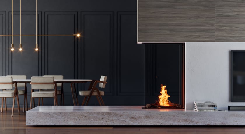 SKY ROOMDIVIDER BIO 3-sided bioethanol steel fireplace By Element4