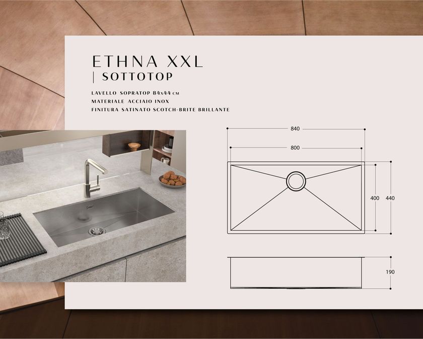 ETHNA XXL Lavello sottotop a una vasca in acciaio inox By Evhoc