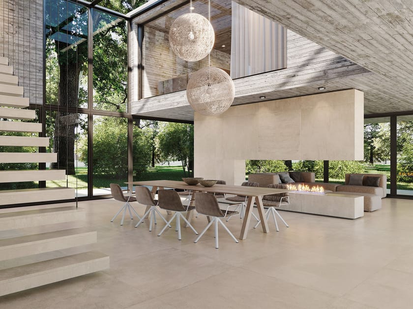 ÓPERA IVORY Porcelain stoneware flooring with concrete effect By Exagres