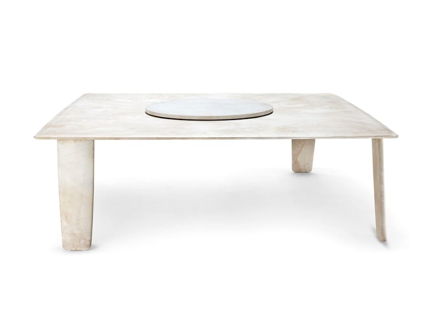 BISCUIT Square marble garden table with Lazy Susan By Exteta
