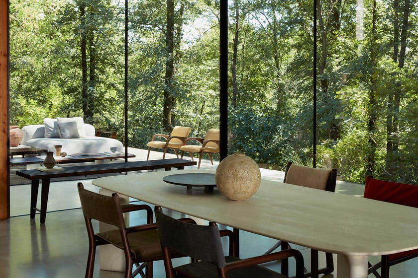 GIOTTO Rectangular travertine garden table By Exteta