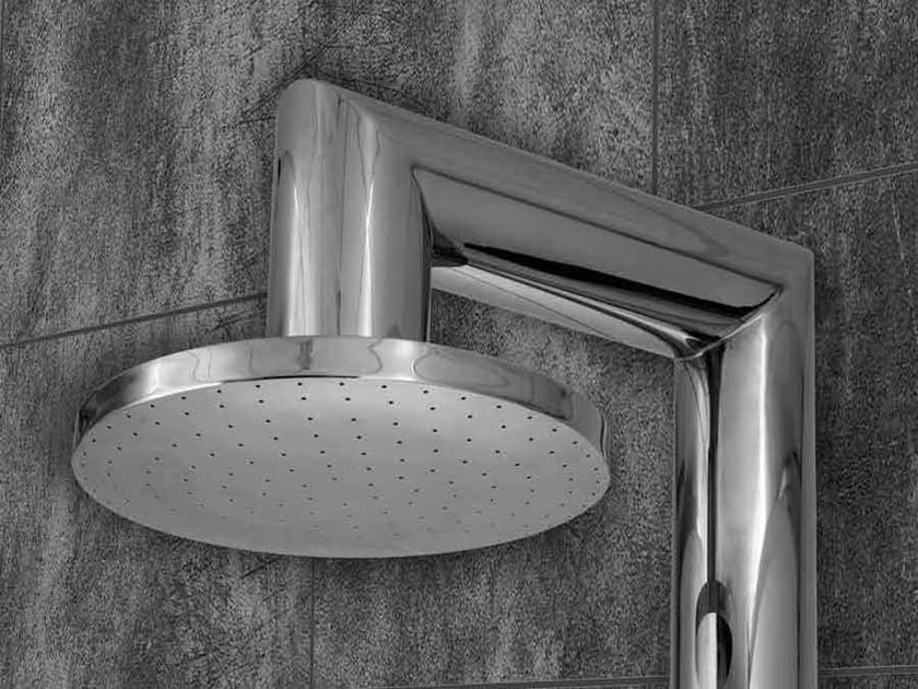 Floor standing stainless steel shower panel with overhead shower ...