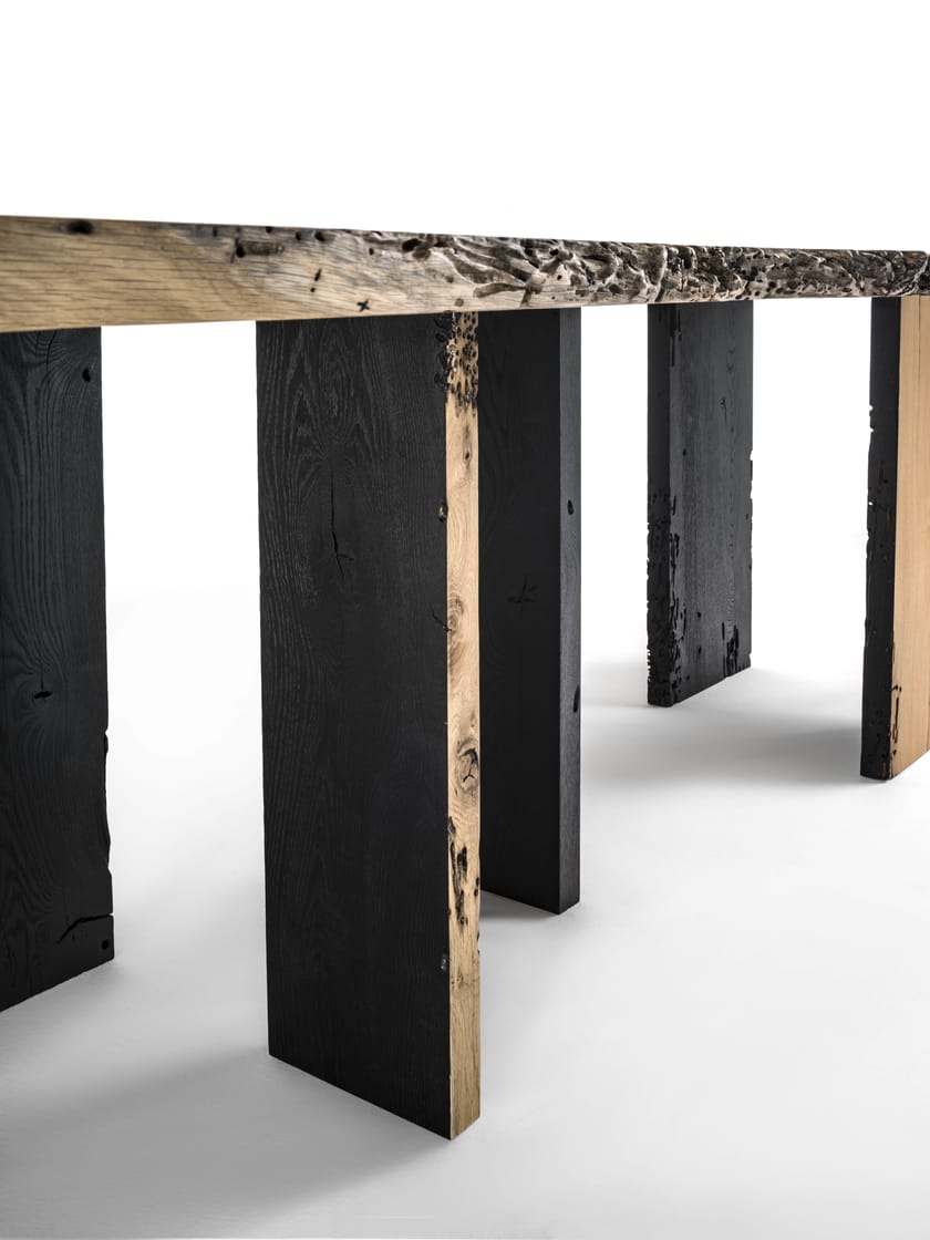 FIRE TABLE Rectangular briccola wood table By Riva 1920 | design Marco Piva