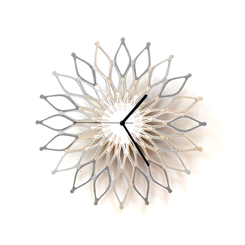 Wall-mounted plywood clock FIREWORKS By Ardeola